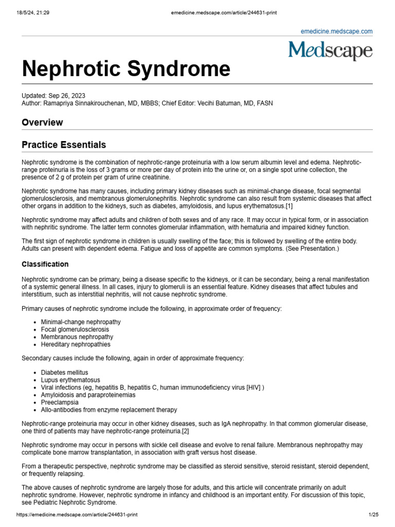 Overview of Nephrotic Syndrome | PDF | Kidney Disease | Edema