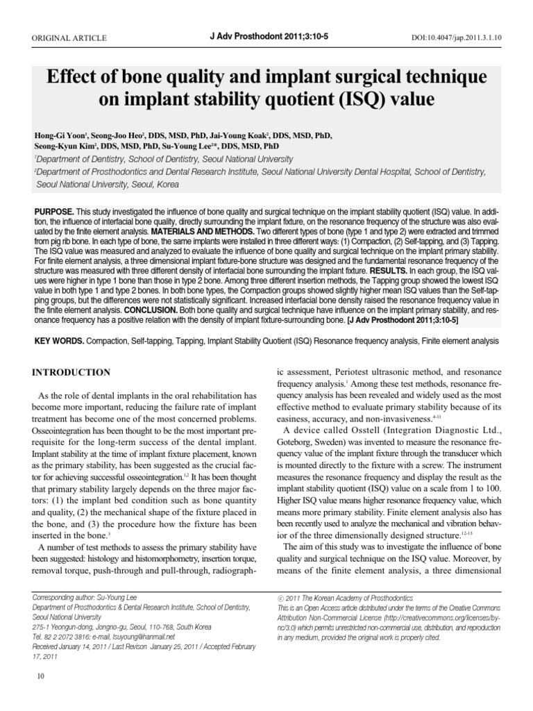 Effect of Bone Quality and Surgical Technique On Implant Stability ...