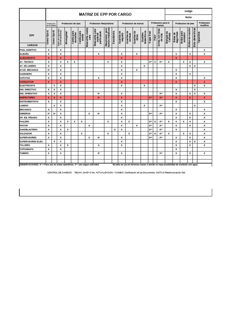 Matriz de EPP Por Cargo | PDF