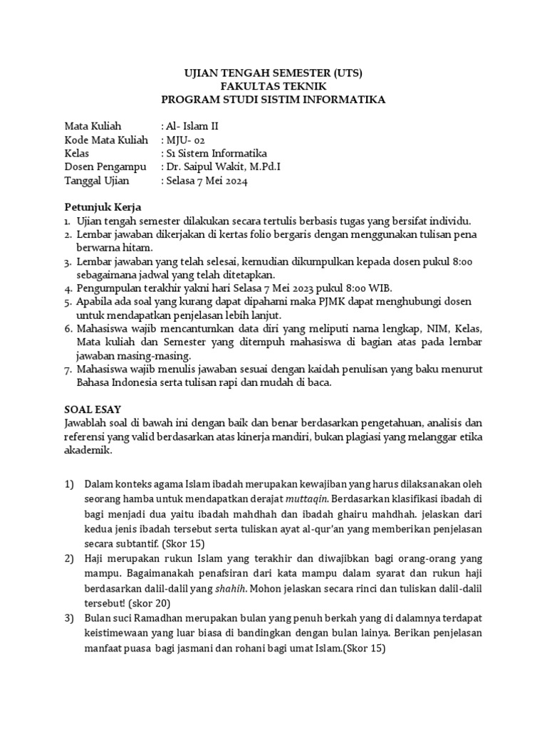 Uts 2024 Genap Si | PDF