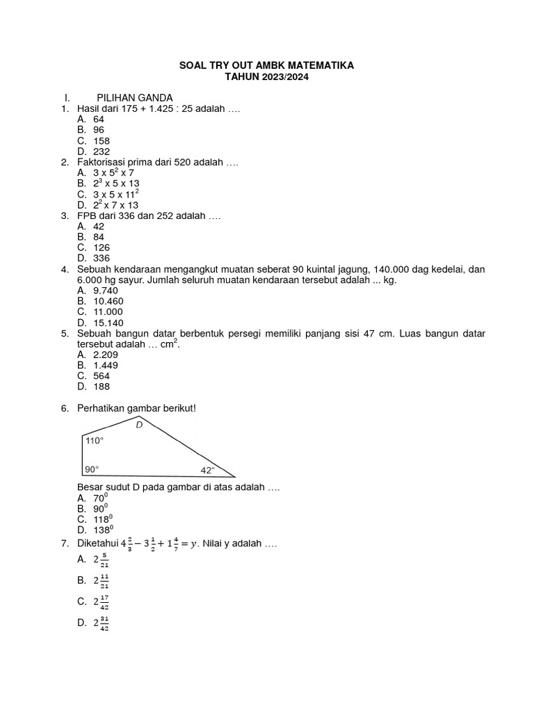 Soal To Ambk Mat 23-24-1-6 | PDF