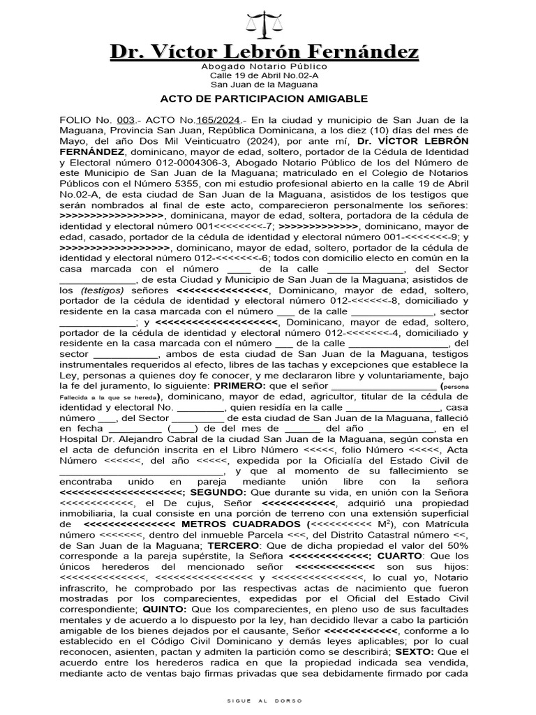 Acto Notarial Autentico de Particion Amigable | PDF | Ley común | Derecho Civil (Common Law)