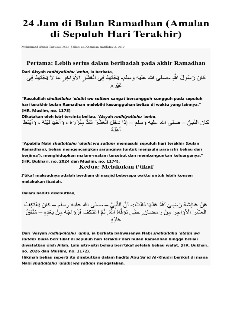 Amalan Di 10 Hari Terakhir Ramadhan | PDF