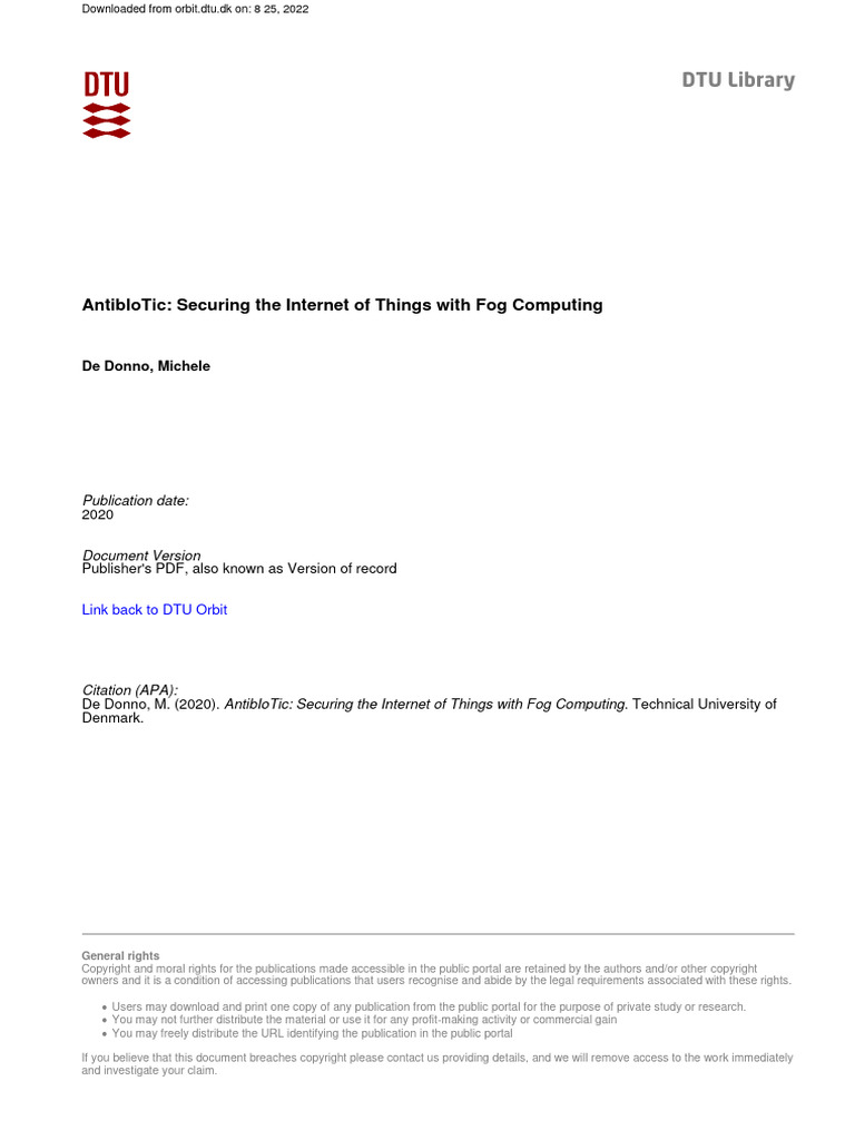 Thesis Iot | PDF | Internet Of Things | Denial Of Service Attack