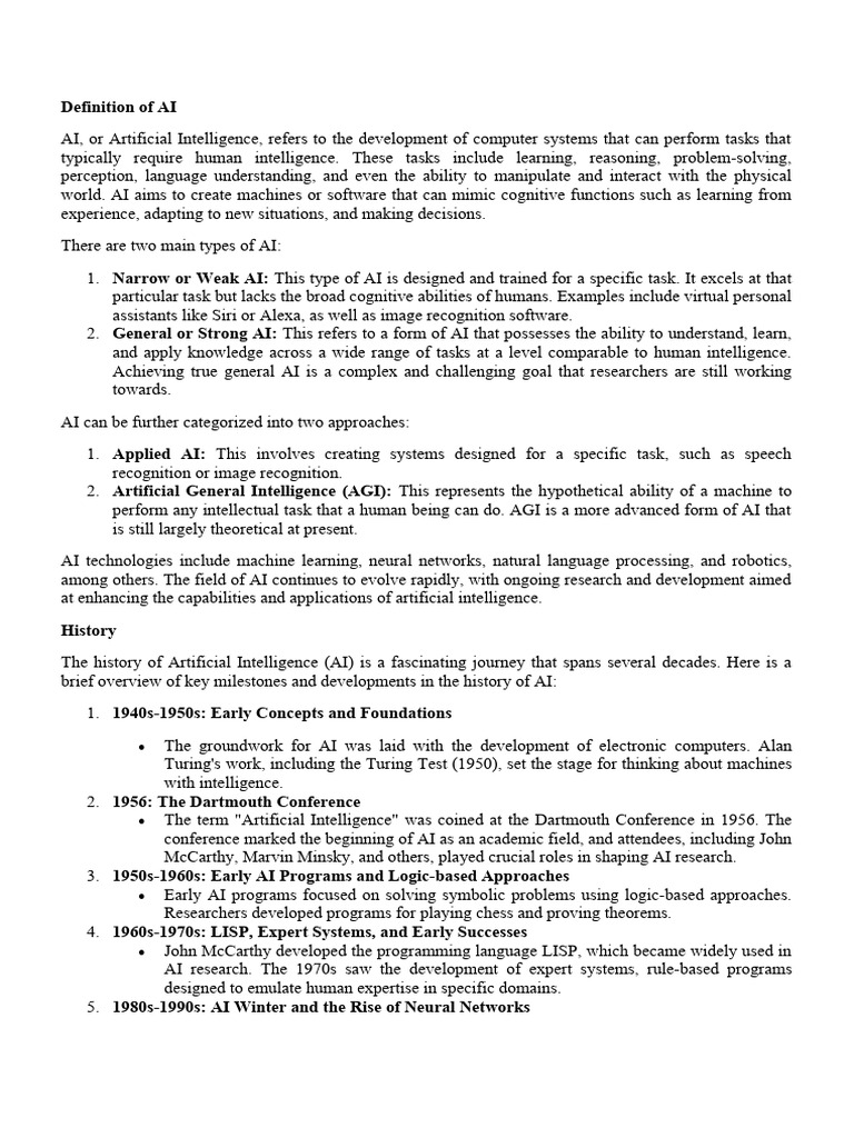 Definition of AI Unit - 1 | PDF | Artificial Intelligence | Intelligence (AI) & Semantics