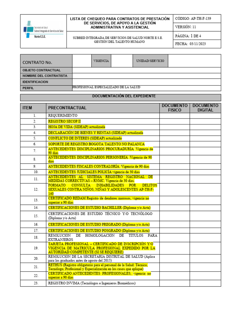 lista de chequeo (1) | PDF | Hospital | Medicina de Cuidados Intensivos
