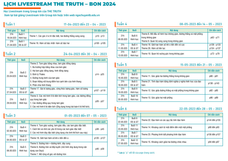 (OFFICIAL) Lịch học THE TRUTH | PDF