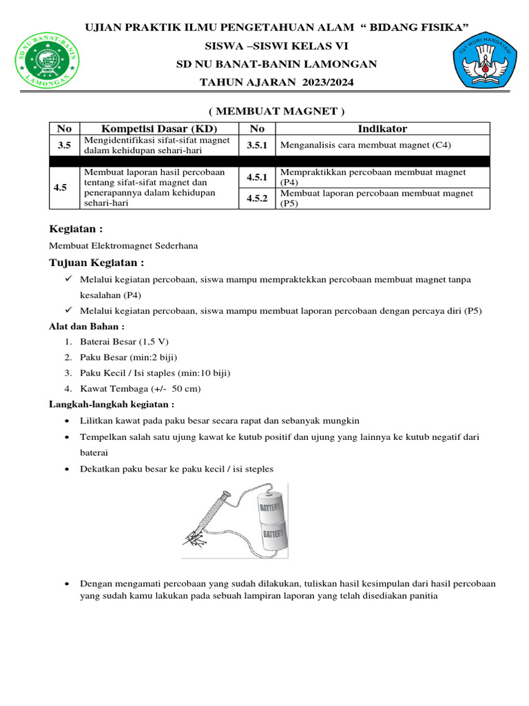 Ujian Praktik Membuat Magnet Siswa SD | PDF