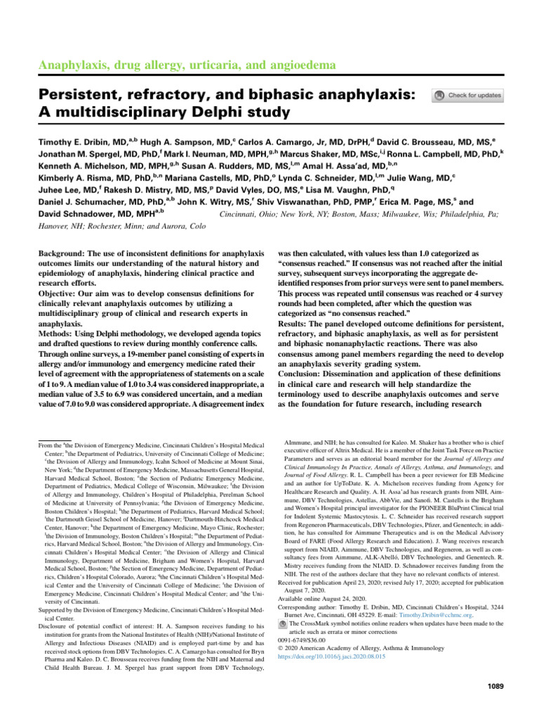 Dribin 2020 - Persistent, Refractory, and Biphasic Anaphylaxis - A ...