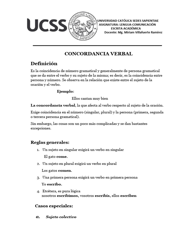 Concordancia Verbal Guía | Descargar gratis PDF | Verbo | Plural