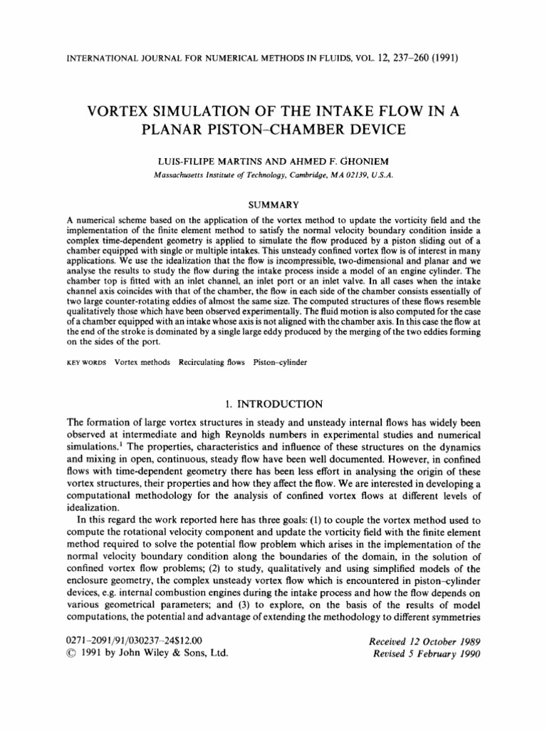 Vortex Simulation O F The Intake Flow in A Planar Piston-Chamber Device | PDF | Fluid Dynamics ...