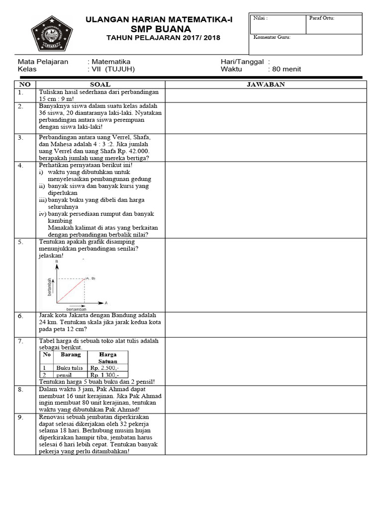 Soal Uh Perbandingan 1920 | PDF