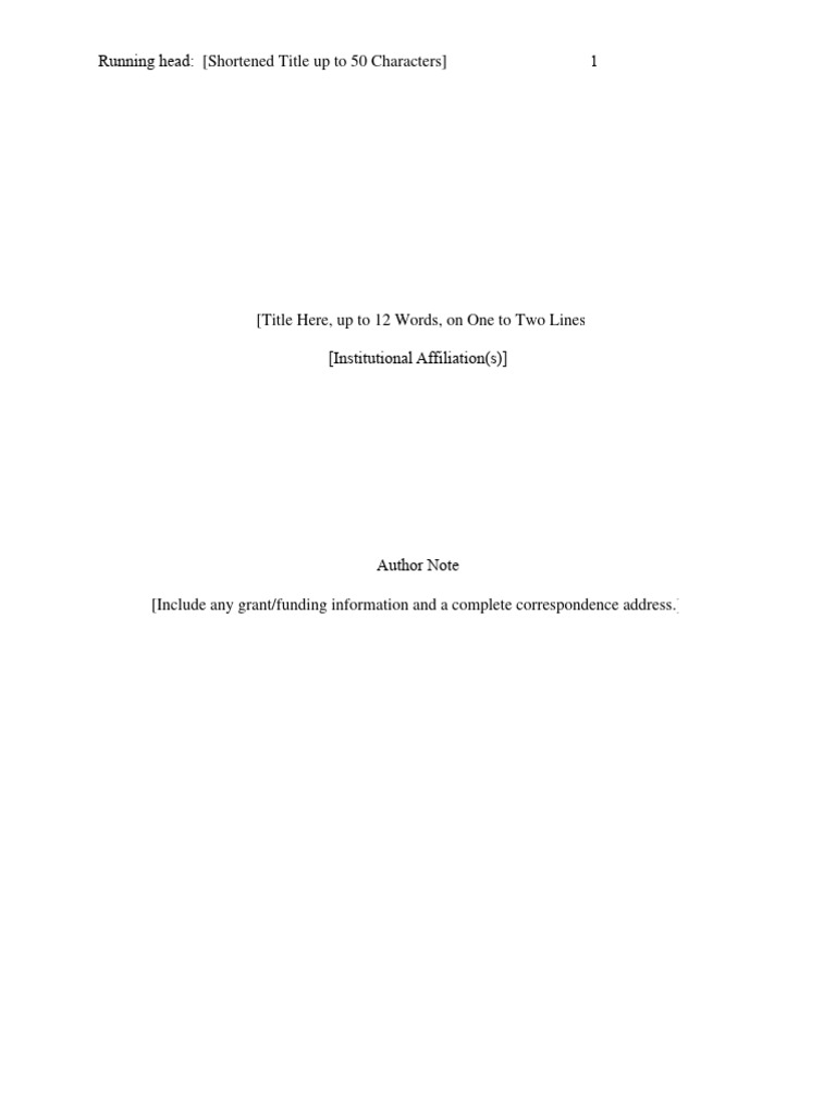 (Shortened Title Up To 50 Characters) : Running Head: 1 | PDF | Apa ...