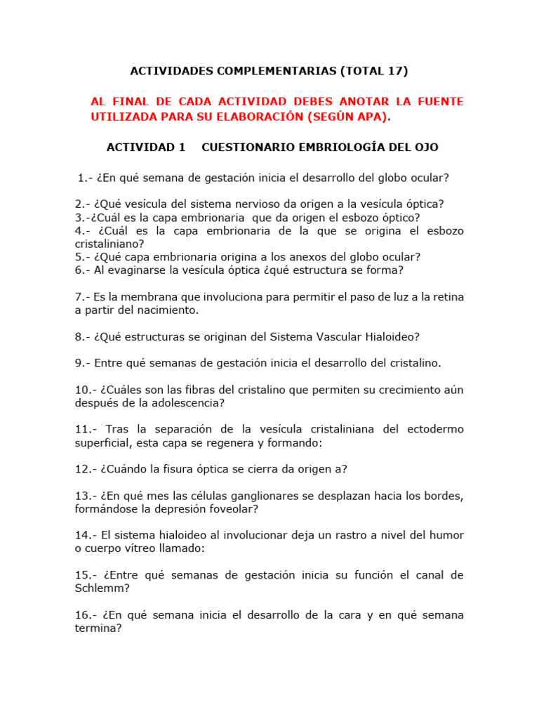 Actividades Complementarias | PDF | Ojo humano | Percepción visual