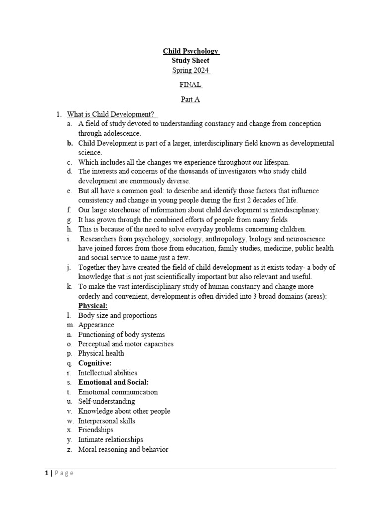 Part A F. Study Learning Sheet Spring 2024 | Download Free PDF ...