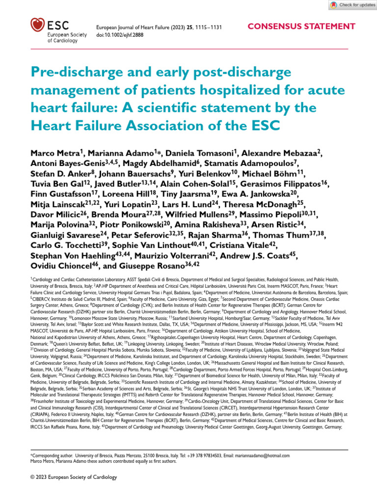 Pre-Discharge and Early Post-Discharge Management of Patients ...