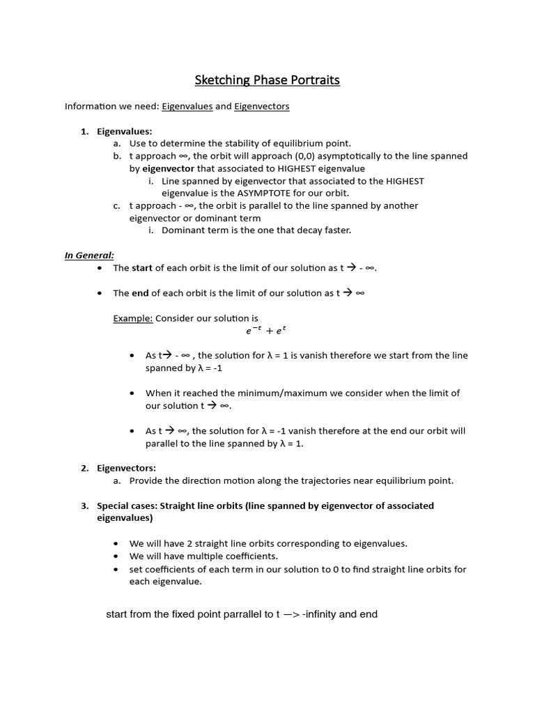 Phase Portraits and Eigenvalues Explained | PDF | Eigenvalues And ...