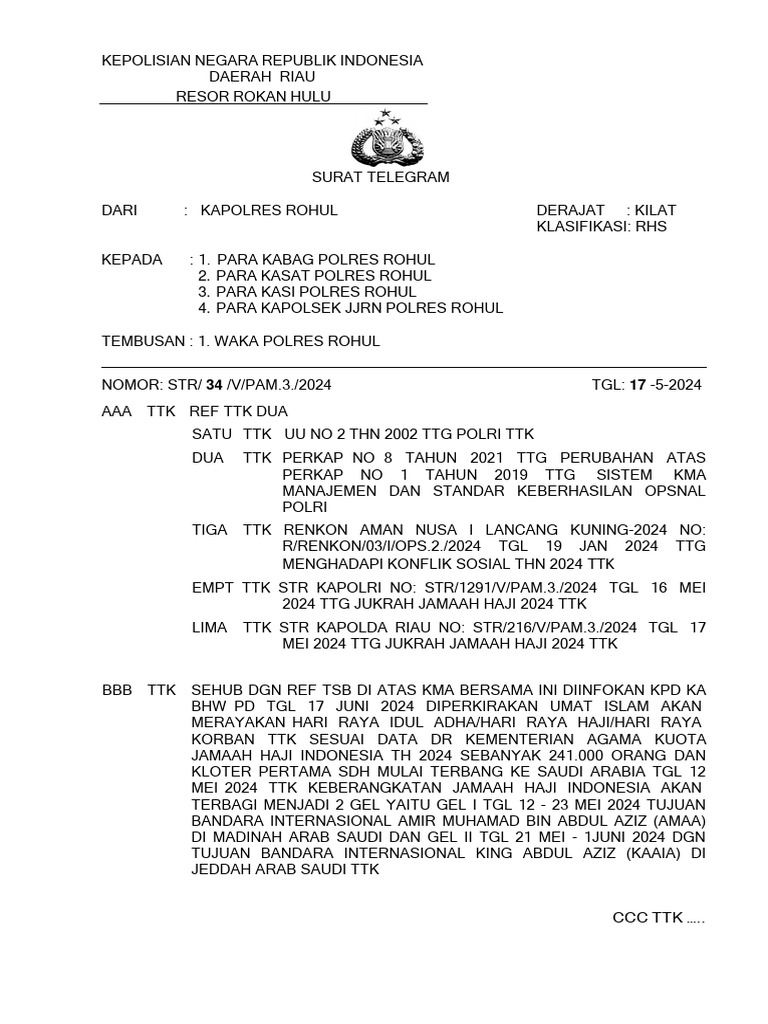 STR 34 Jukrah TTG Jamaah Haji Tahun 2024 | PDF