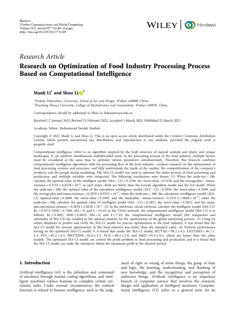 Research On Optimization of Food Industry Processi | PDF | Mathematical ...