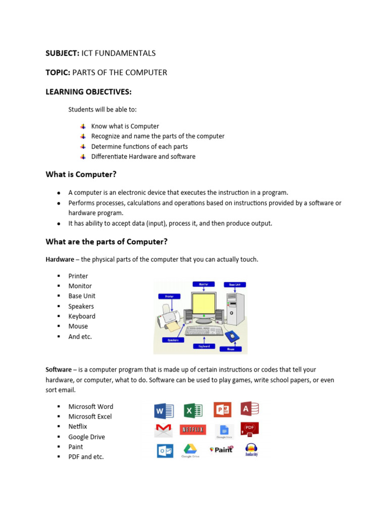 SHS - Parts of A Computer - Reviewer | PDF | Computer Data Storage | Random Access Memory