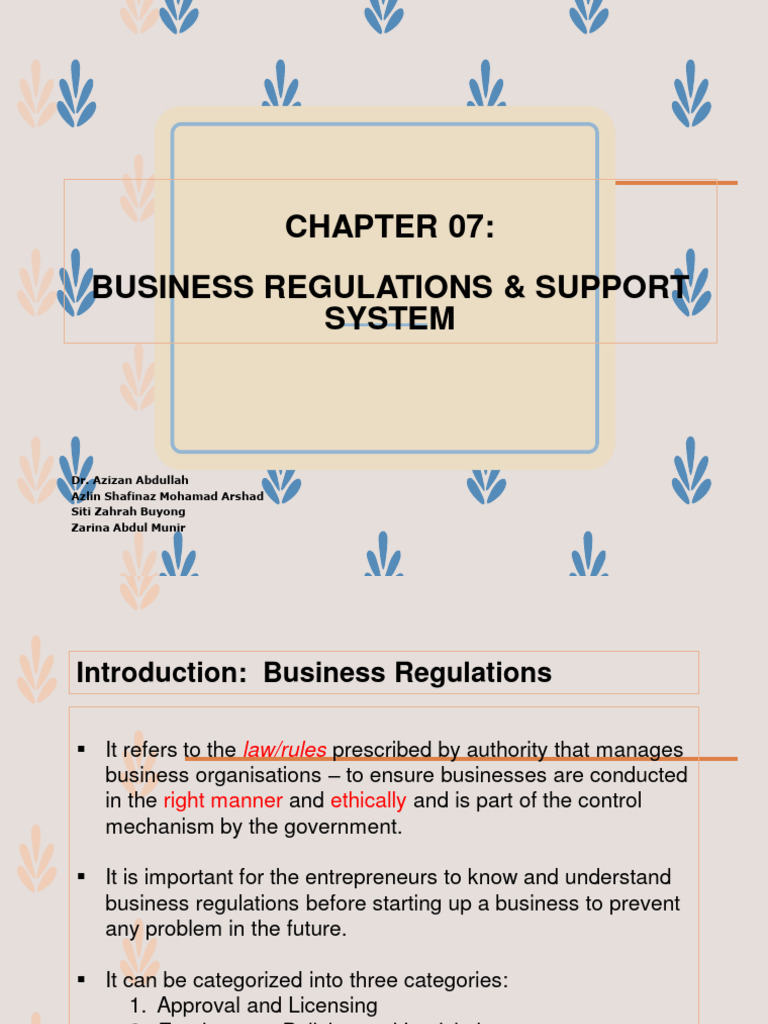 Business Regulations and Support Systems | PDF | Welfare | Employment