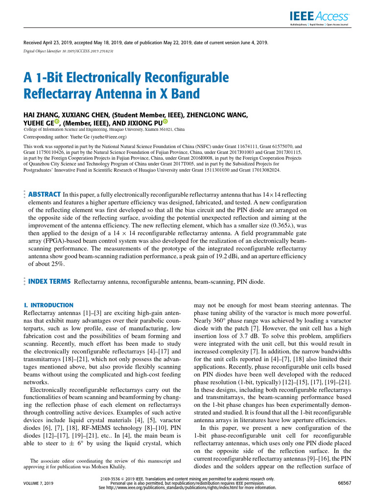A 1 Bit Electronically Reconfigurable Reflectarray Antenna In X Band