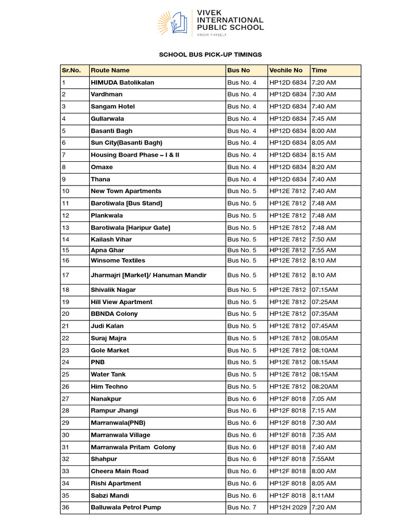 Circular 20240402180623 School Bus Timings-03042024 | PDF