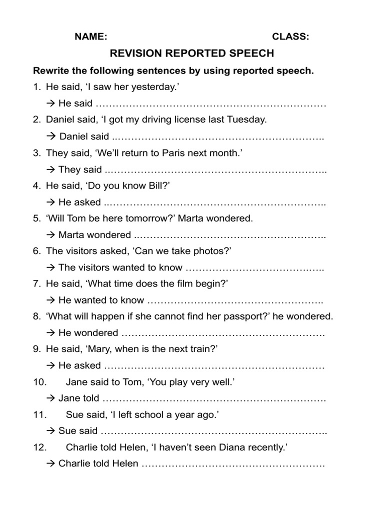 Reported Speech - Revision | PDF