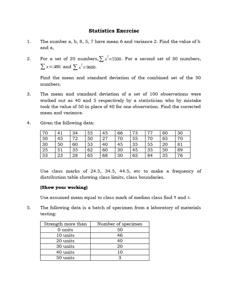 Statistics Exercise | PDF | Standard Deviation | Variance