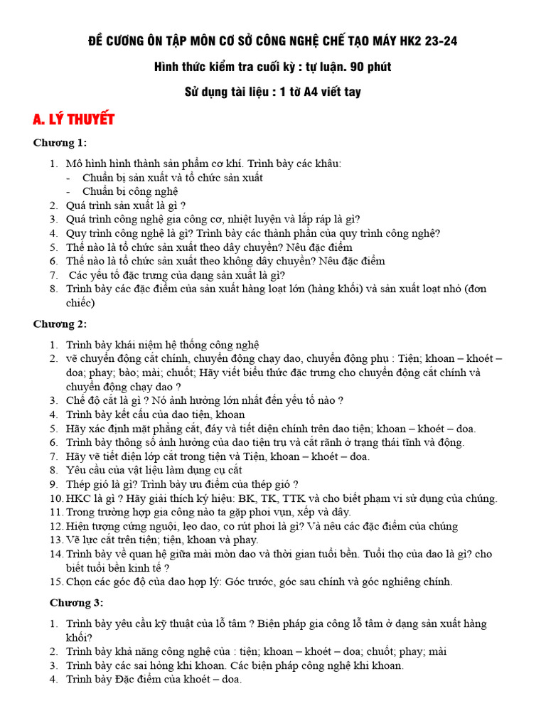 ĐỀ CƯƠNG ÔN TẬP CS CNCTM HK2 23-24 ver2 | PDF