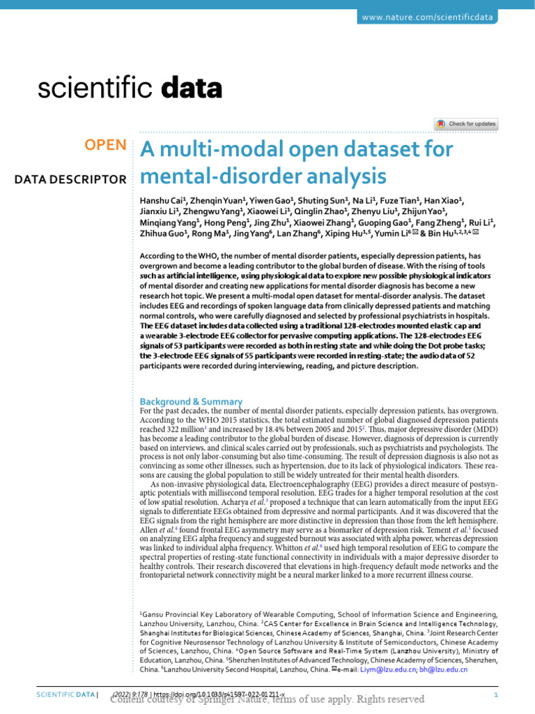 A Multi-Modal Open Dataset For Mental-Disorder Ana | PDF ...
