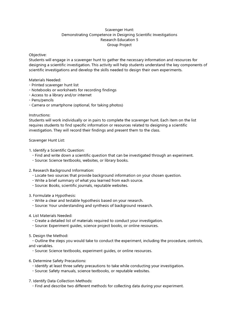 Scavenger Hunt | PDF | Data | Scientific Method