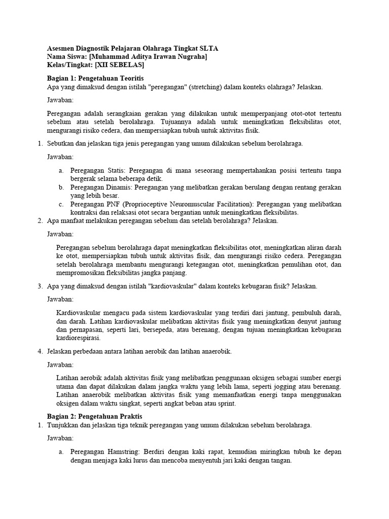 Asesmen Diagnostik Pelajaran Olahraga Tingkat SLTA - M. Aditya Irawan Nugraha | PDF