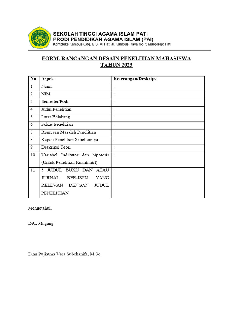 Templates Pengajuan Judul Skripsi New | PDF