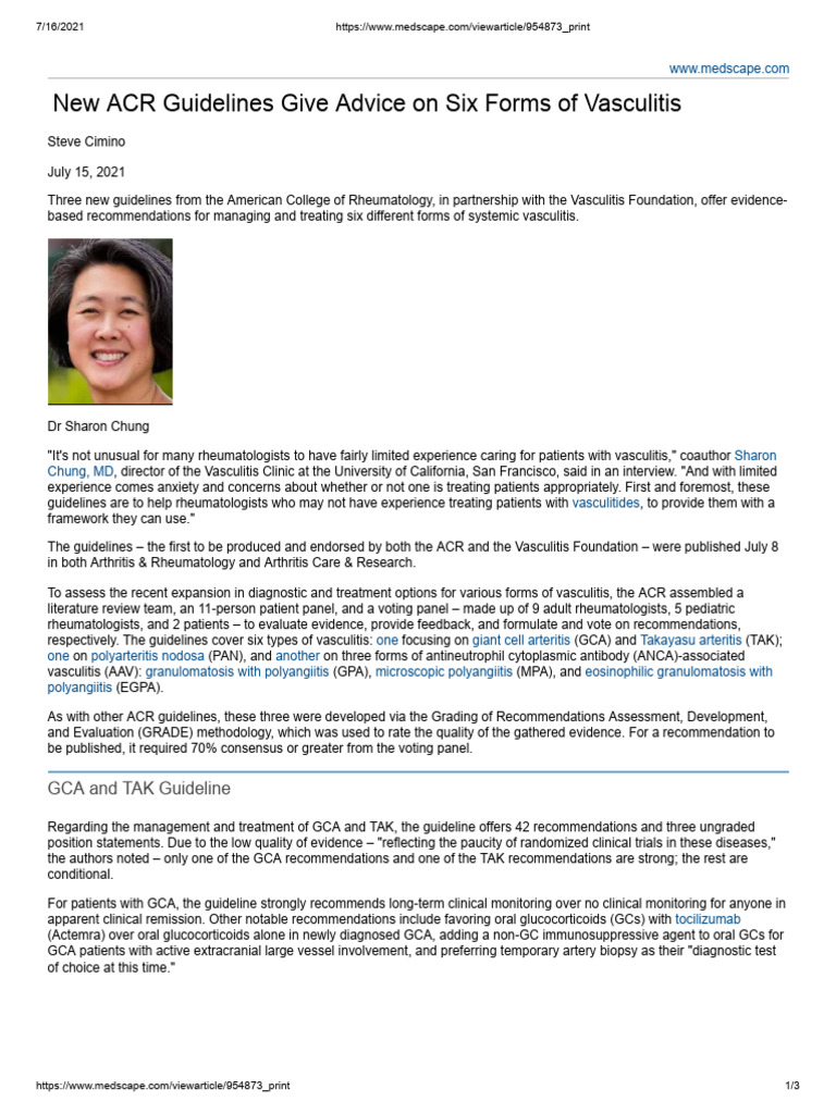 VASCULITIS New ACR Guidelines Give Advice On Six Forms of Vasculitis | PDF | Causes Of Death ...