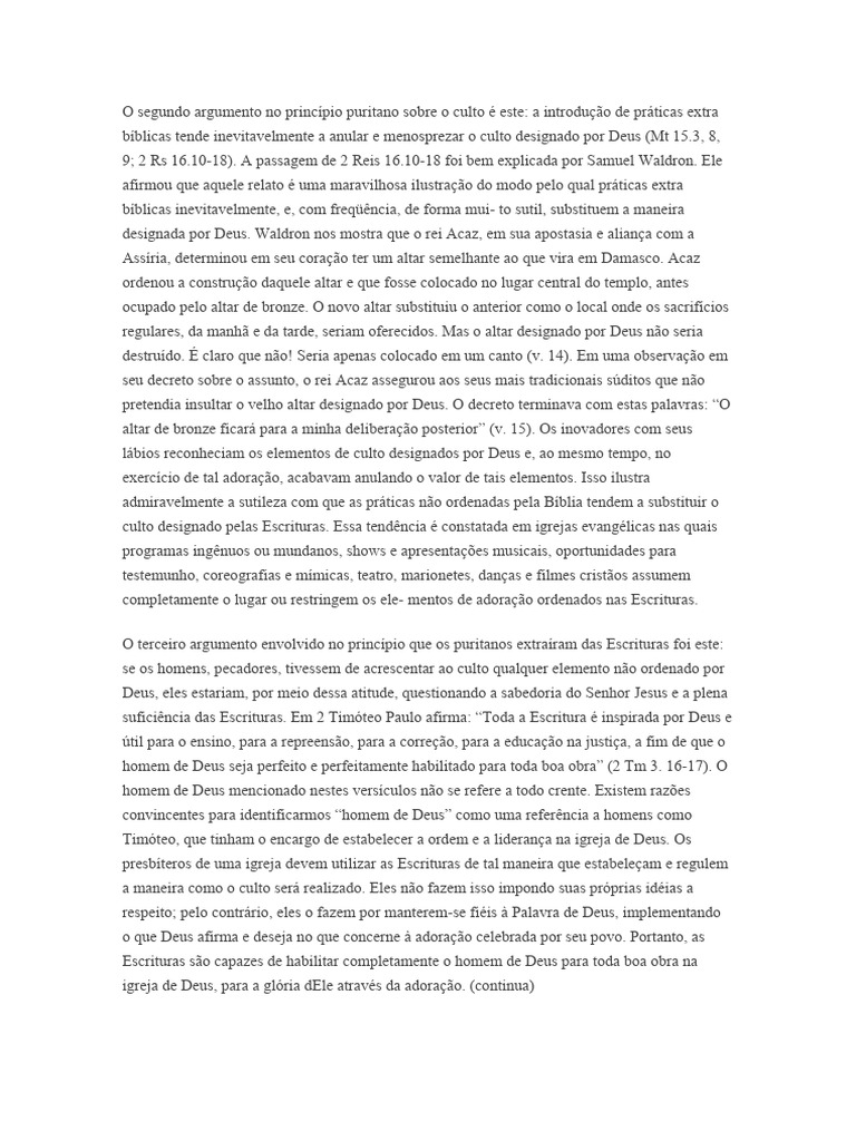 O Princípio Regulador Do Culto 4 | PDF | Bíblia | Deus