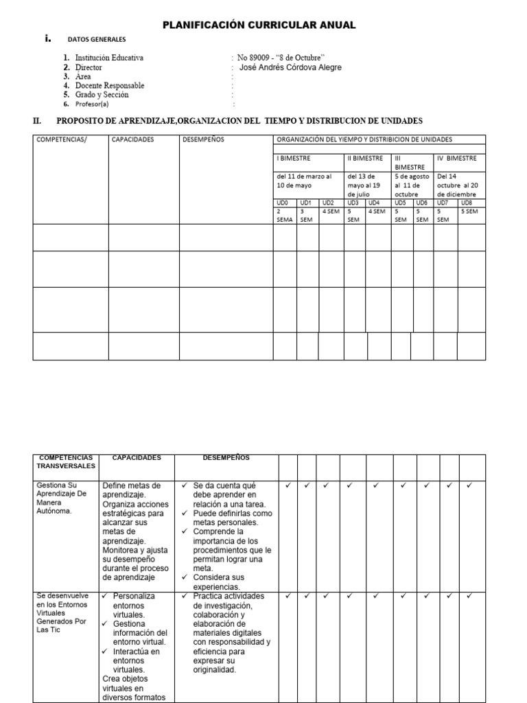 Planificación Curricular Anual 2024 | PDF | Evaluación