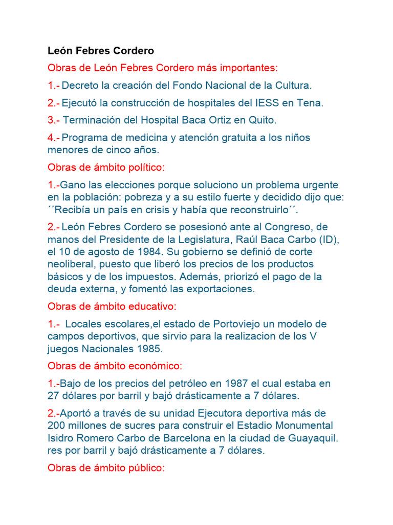Obras clave de León Febres Cordero | PDF | Finanzas y dinero | Política