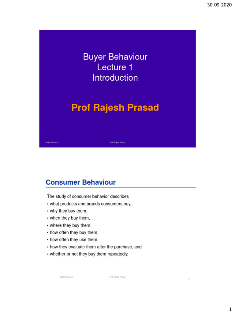 Buyer Behaviour - Lec 1 - Intro | PDF | Consumer Behaviour | Marketing
