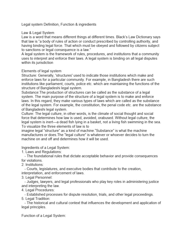 Legal System Definition, Function & Ingredients | PDF | International ...