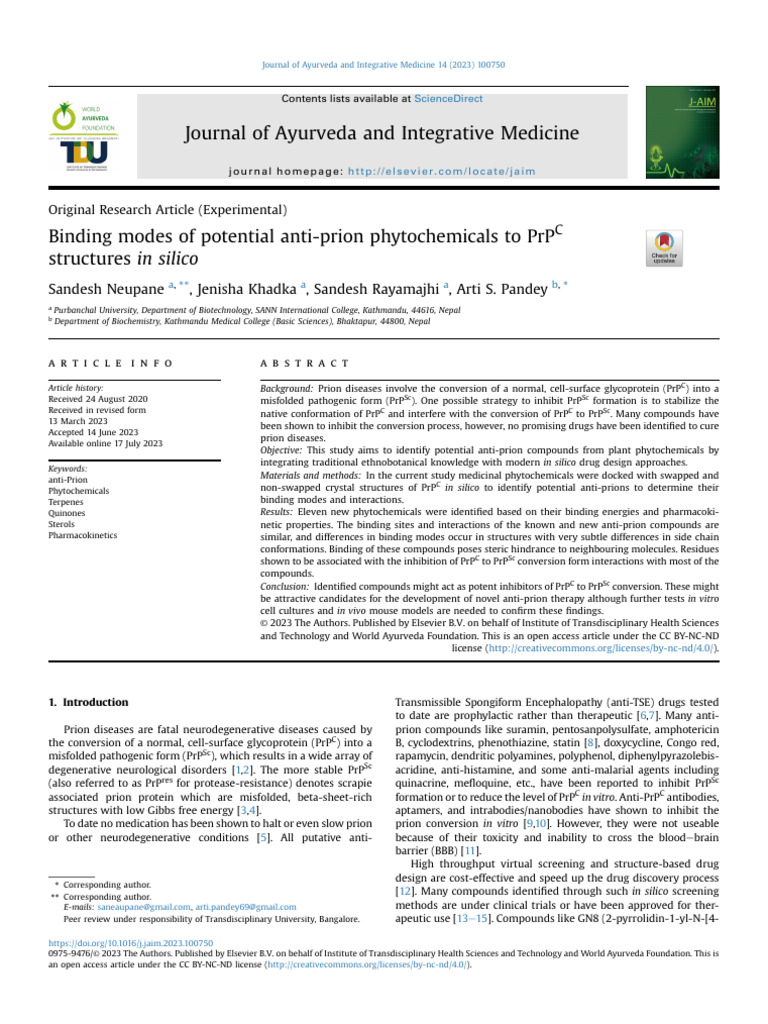 Anti-Prion Phytochemicals Study | PDF | Proteins | Protein–Protein Interaction