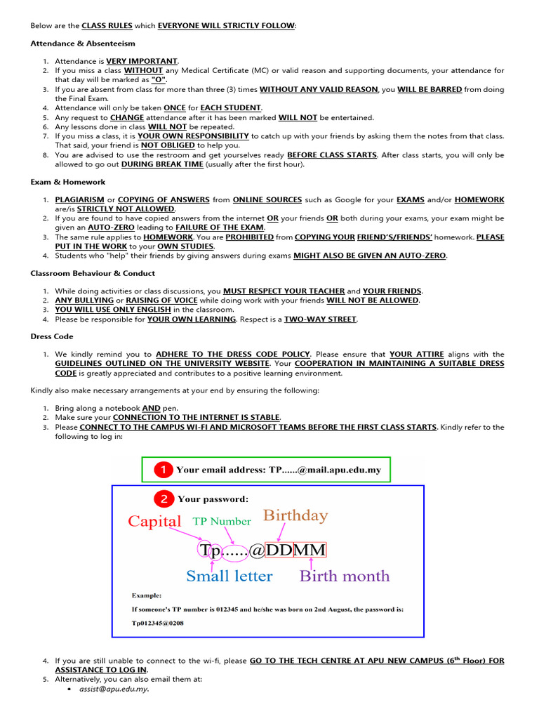 Teams Class Rules | PDF | Homework