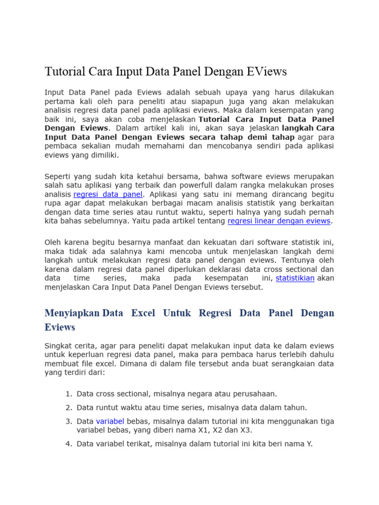 Tutorial Cara Input Data Panel Dengan EViews | PDF
