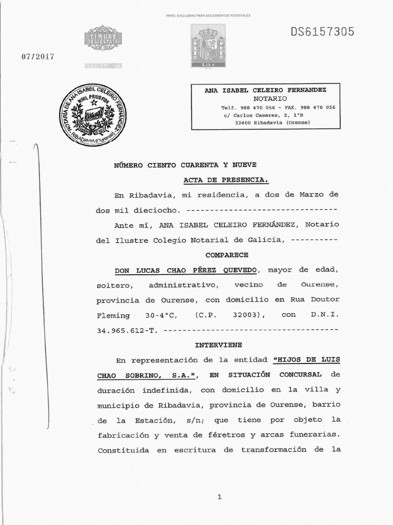 Acta Notarial de Presencia 2.3.18 | PDF