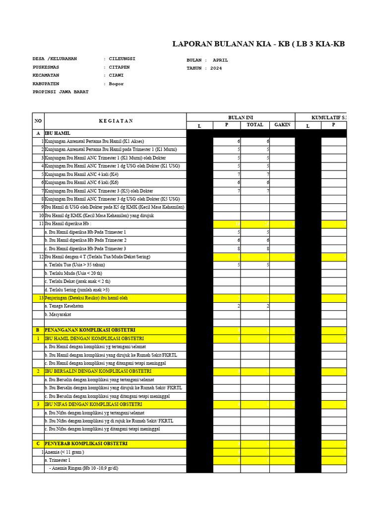FORMAT LAPORAN LB 3 KIA-KB Indikator Update | PDF
