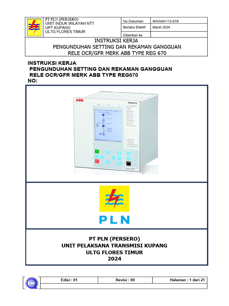 Instruksi Kerja Relay Abb Reg670 | PDF