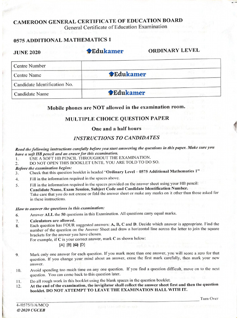 2020 OL A Maths 1 | PDF