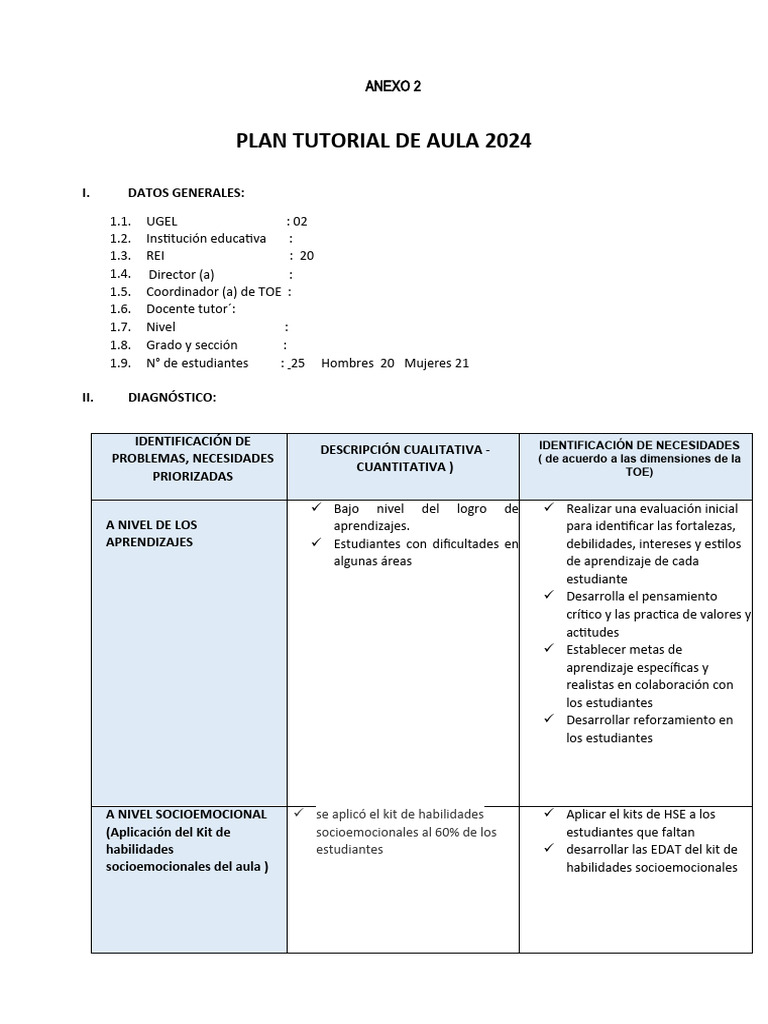 Plan de Tutorial de Aula Secundaria Original | PDF | Aprendizaje | Salón de clases
