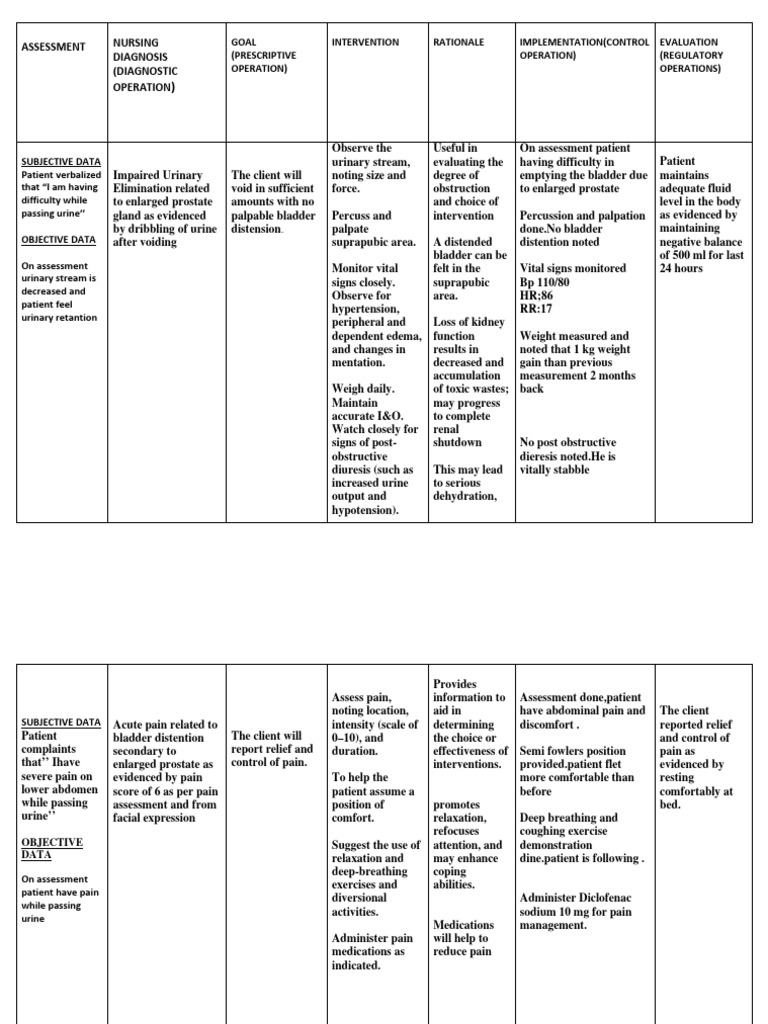 CARE PLANs BPH | Download Free PDF | Urine | Pain