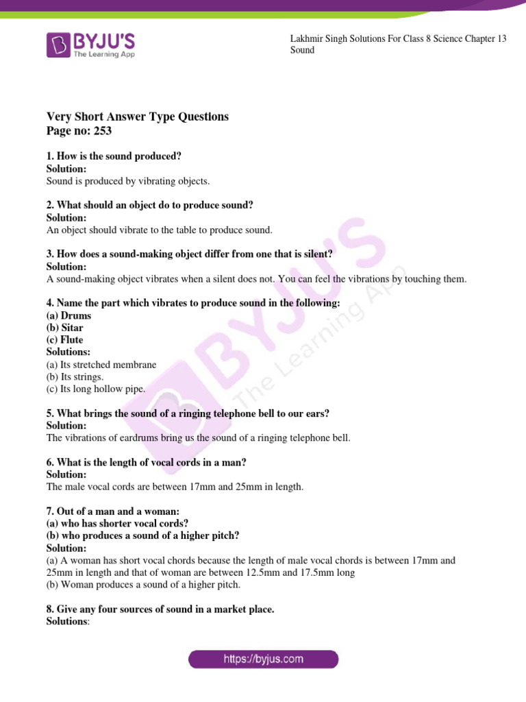 Class 8 Science: Sound Solutions | PDF | Sound | Hearing